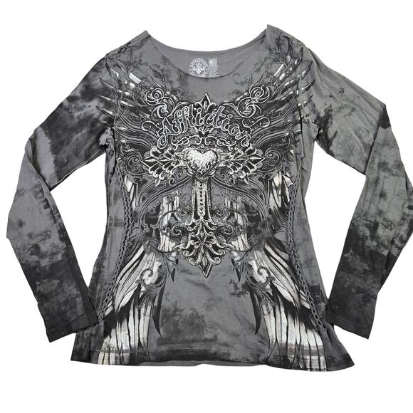 Affliction | Tops | Affliction Embellished Distressed Top Womens Xl ...